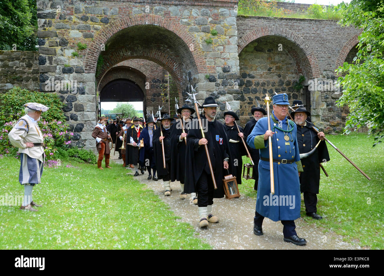 Night guards and watchmen, wearing their traditional uniforms from nine ...