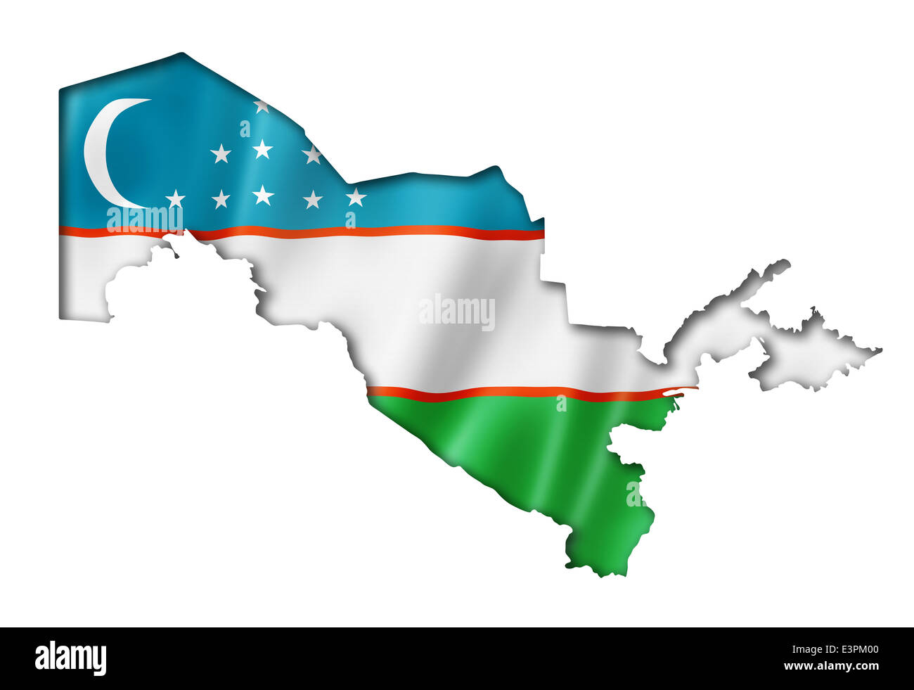Uzbekistan flag map, three dimensional render, isolated on white Stock ...