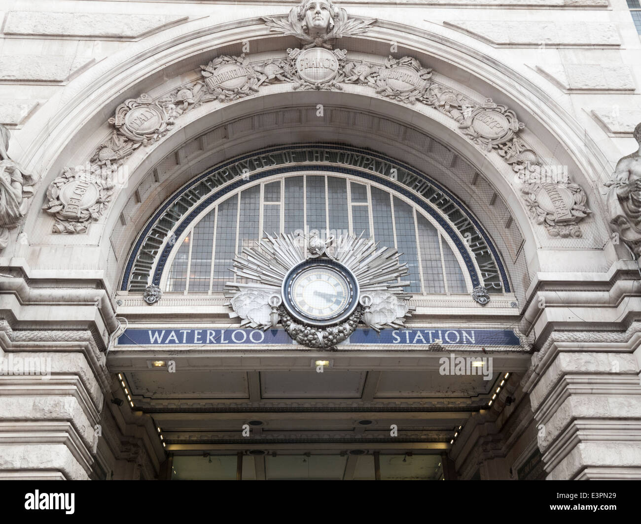 Entrance archway at Waterloo Station, London, inscribed 'Dedicated to ...