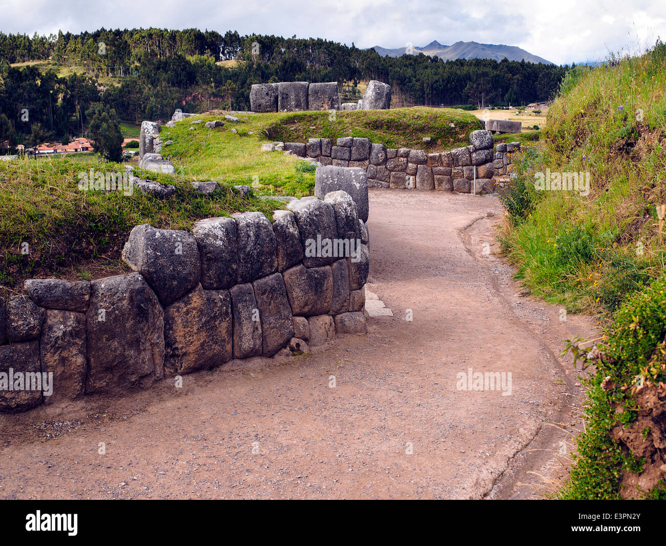 Large polished dry stone walls of the Saksaywaman military Inca complex ...