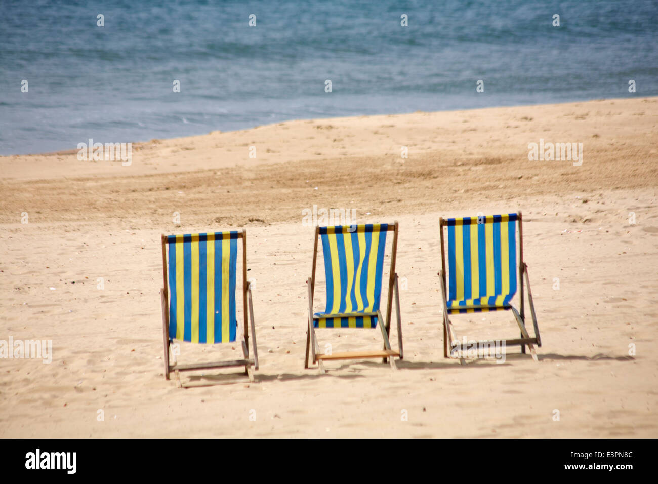 Empty deckchairs at Bournemouth beach in June Stock Photo - Alamy