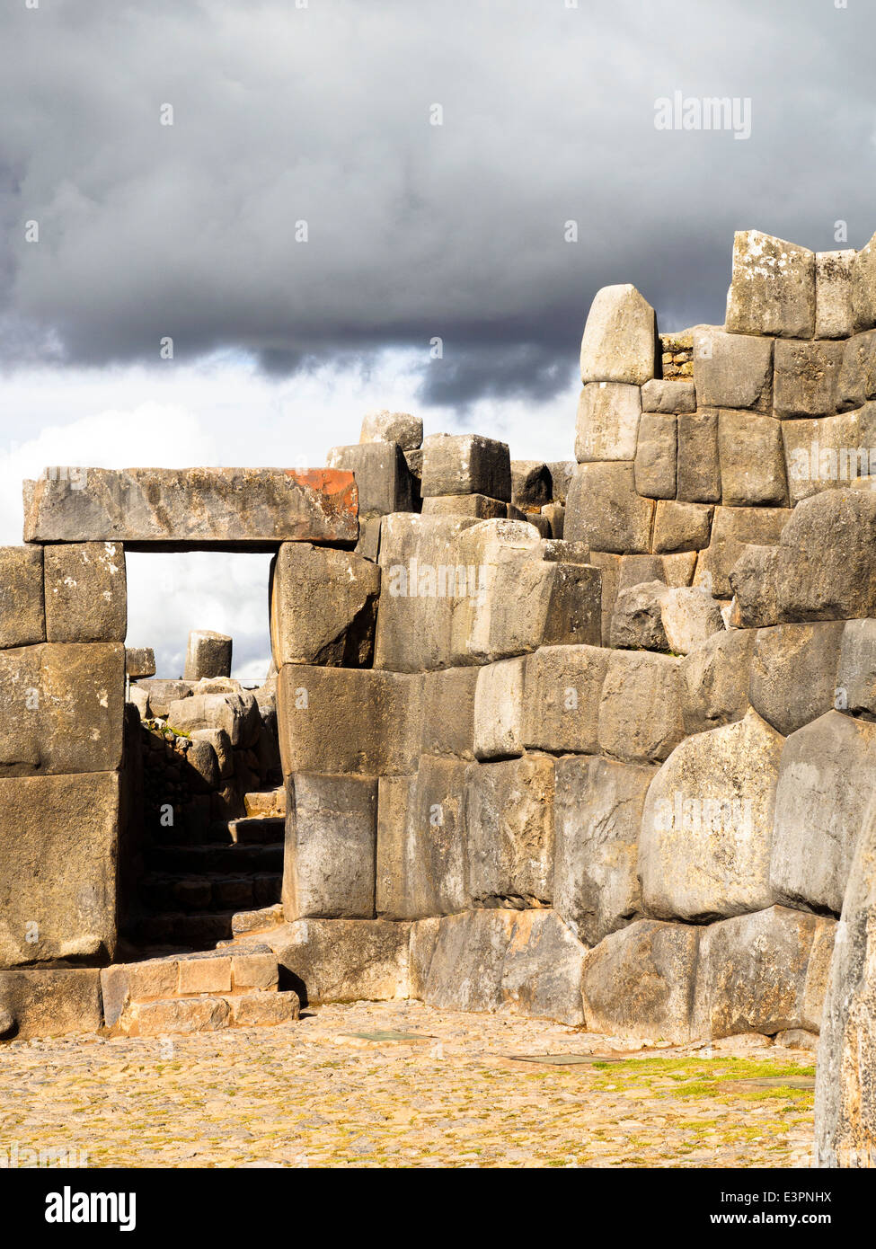 Large polished dry stone walls of the Saksaywaman military Inca complex ...