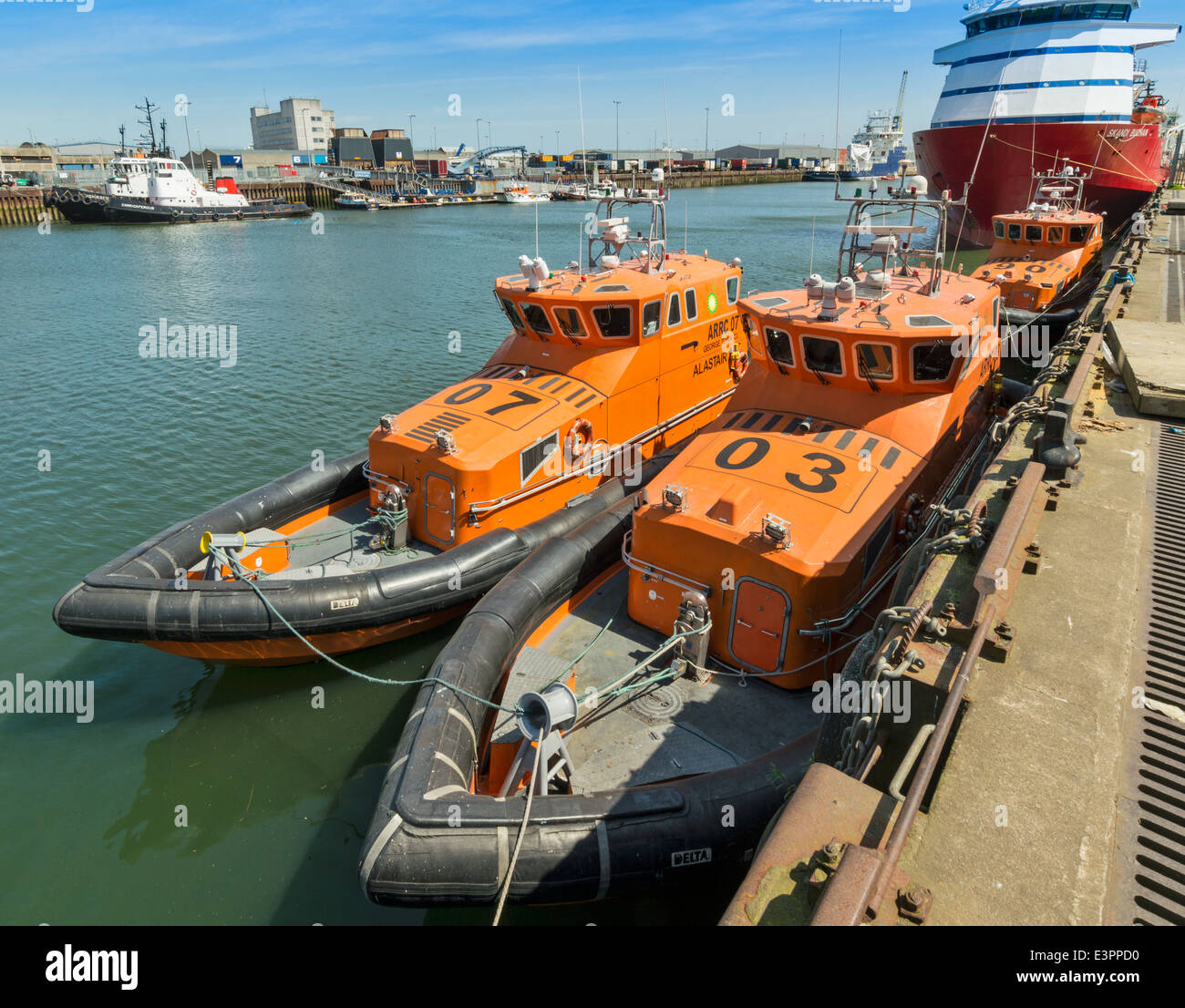 ABERDEEN HARBOUR SCOTLAND WITH DELTA SEARCH AND RESCUE BOATS MOORED AT ...