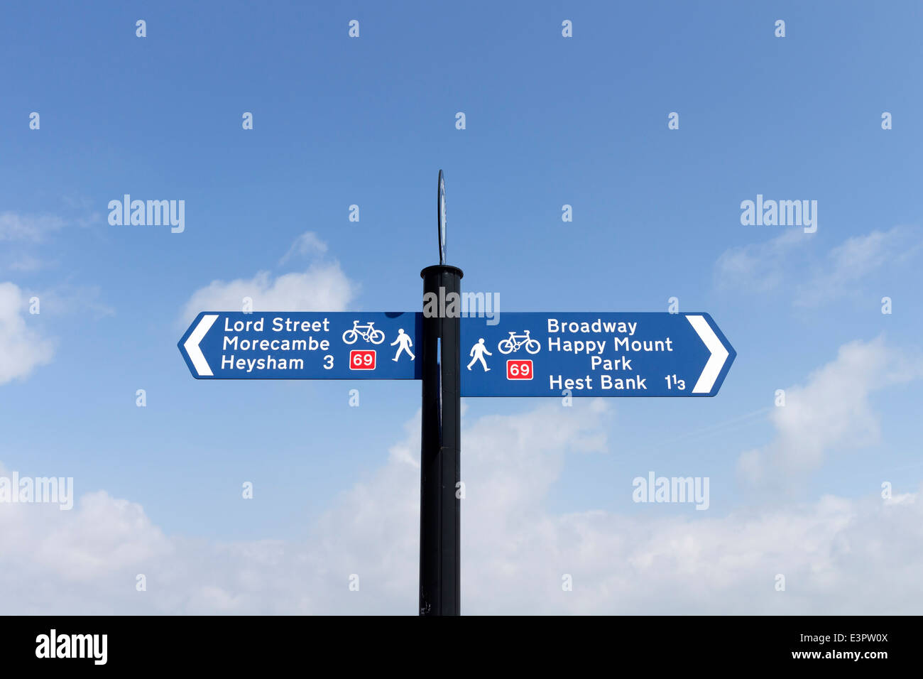Sign for Route 69 of the National Cycle Network Morecambe Lancashire ...