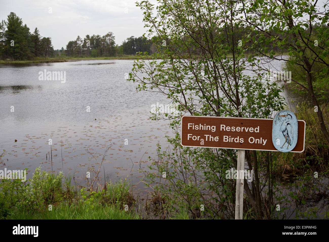 Seney, Michigan - A sign limits fishing to birds in Seney National ...