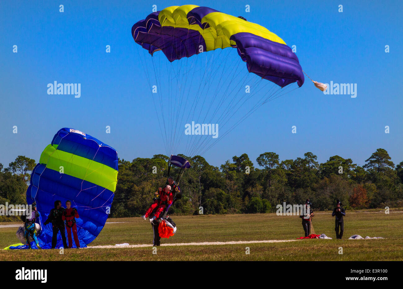 Skydive Deland skydivers with parachutes open landing in Deland Florida ...