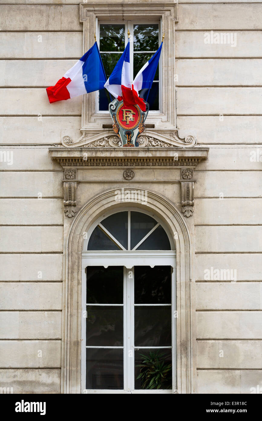 Flags on the Hotel de Ville (town Hall) in Avignon, Provence, France ...