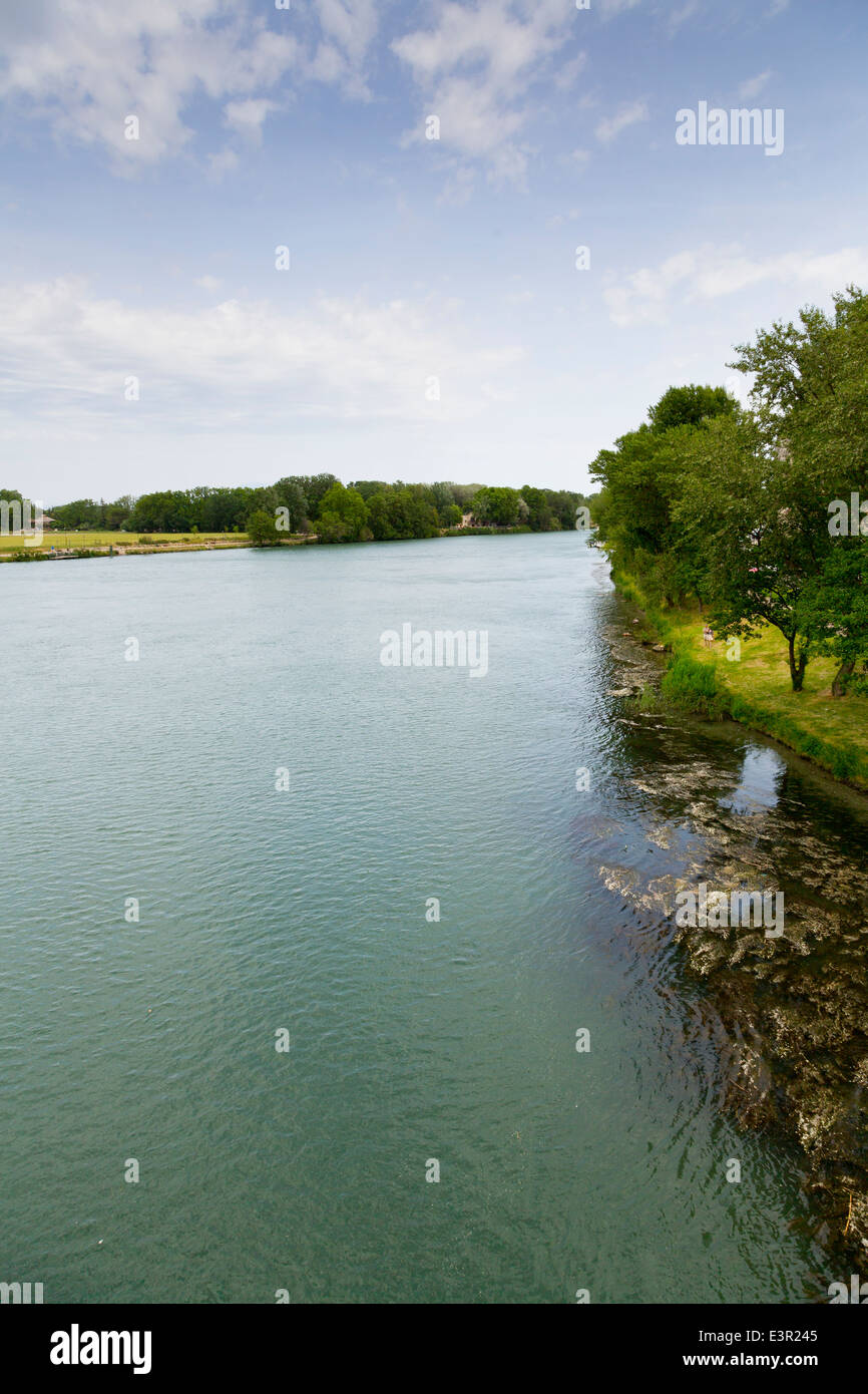 View over the River Rhone from the famous Bridge in Avignon, Provence ...