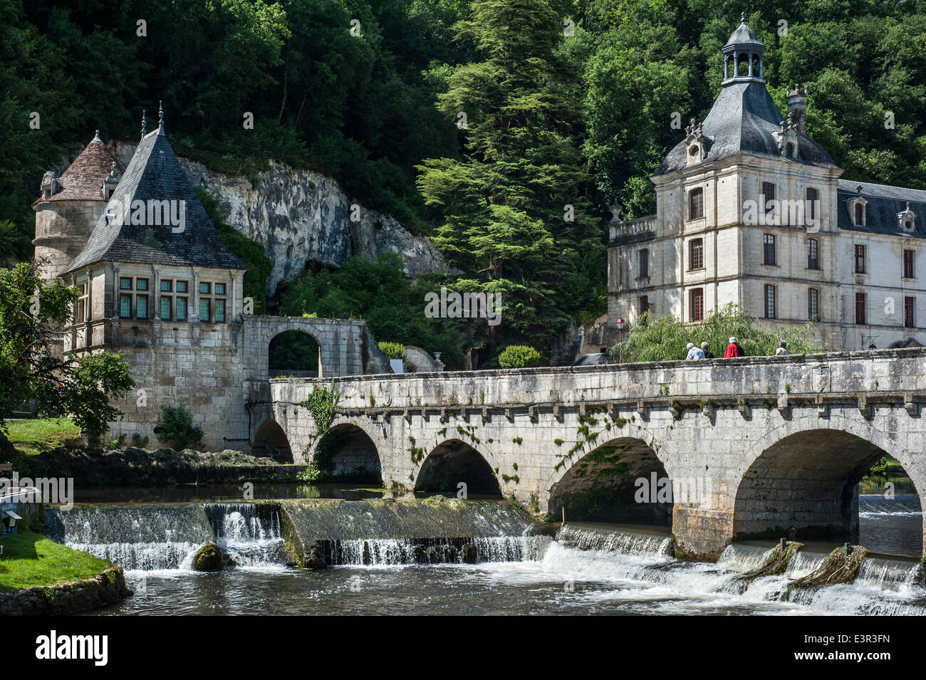 The Benedictine abbey abbaye Saint-Pierre de Brantôme and bridge over ...