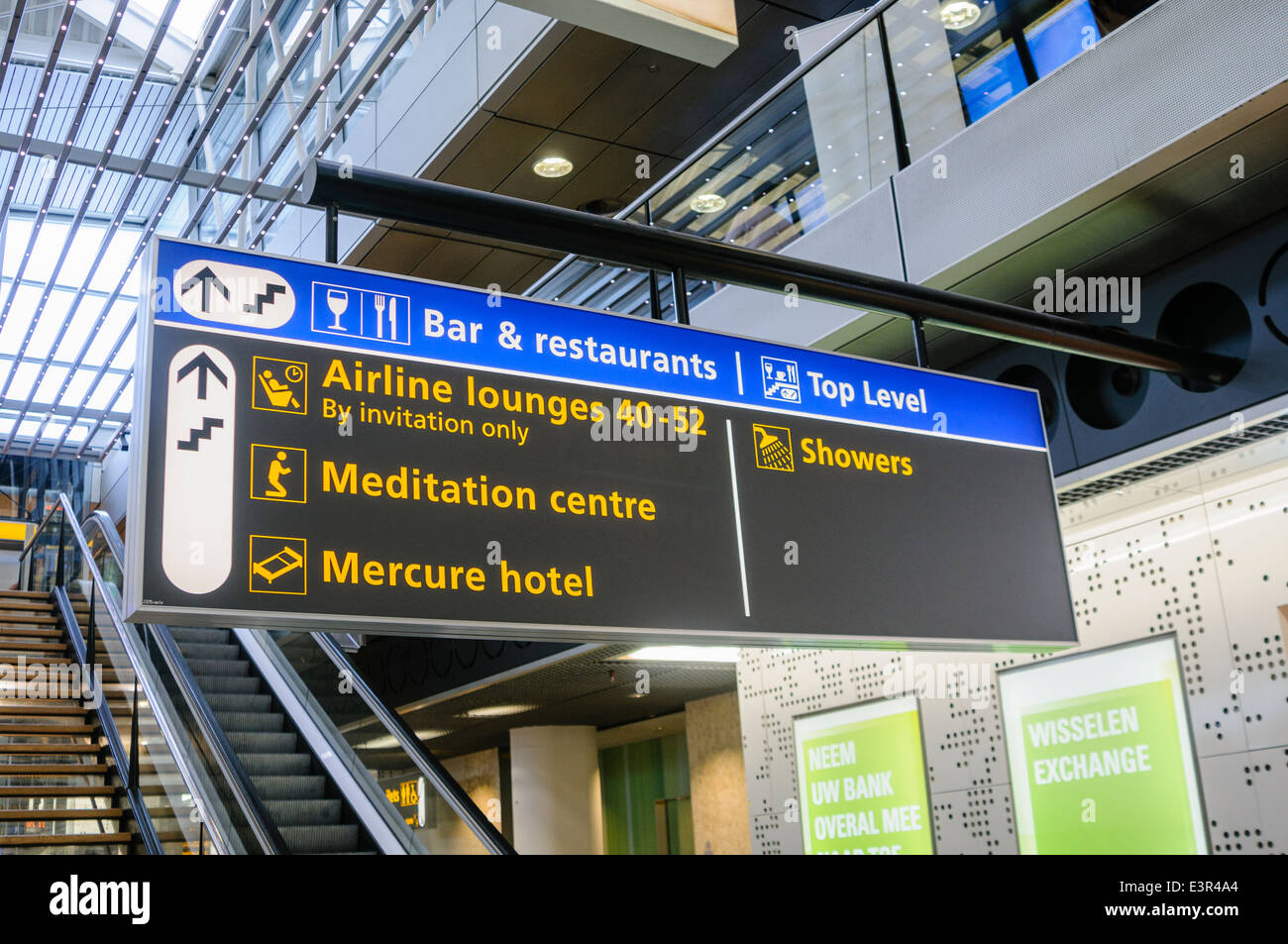 Sign to bar, restaurants, airline lounges, meditation centre and ...