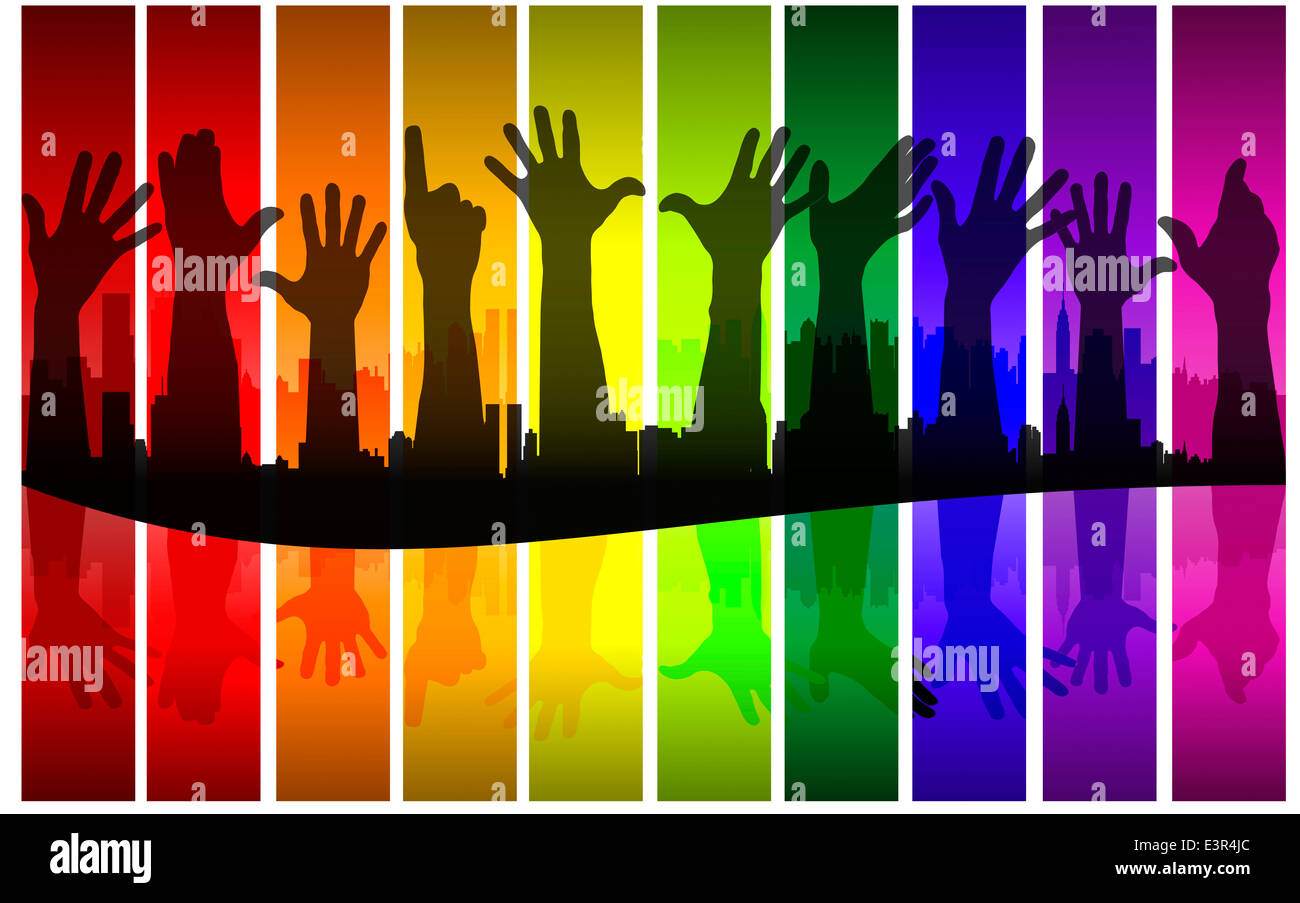 colorful raising hands, vector Stock Photo - Alamy