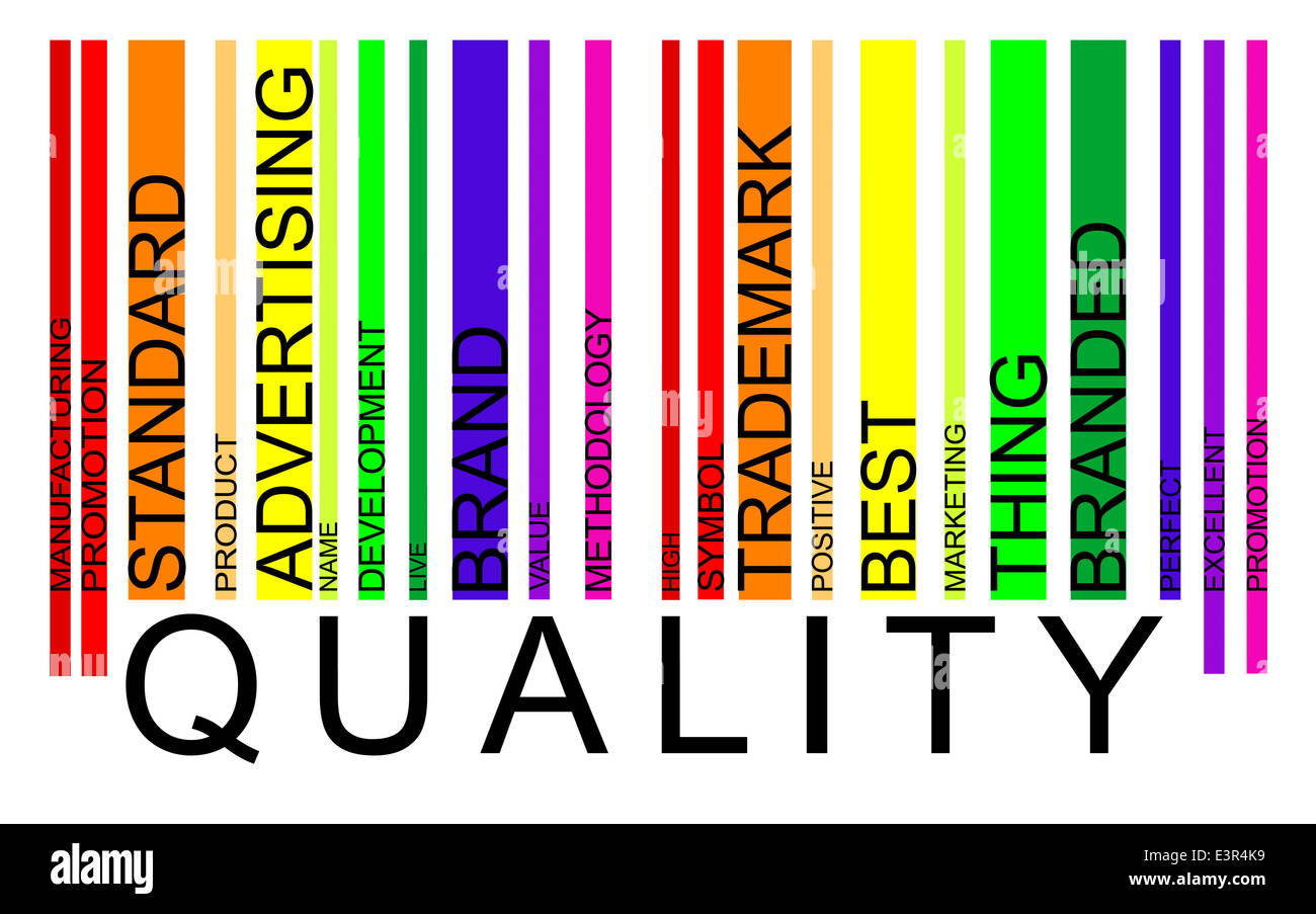 Quality word concept in barcode with supporting words, modern, concept ...
