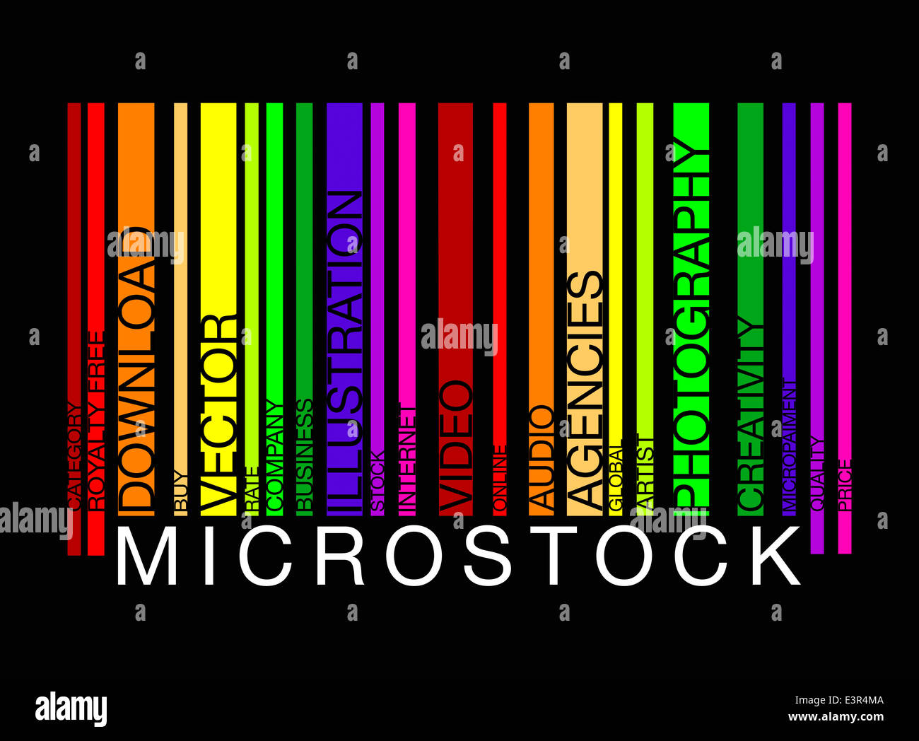 MICROSTOCK word concept in barcode with supporting words, modern ...