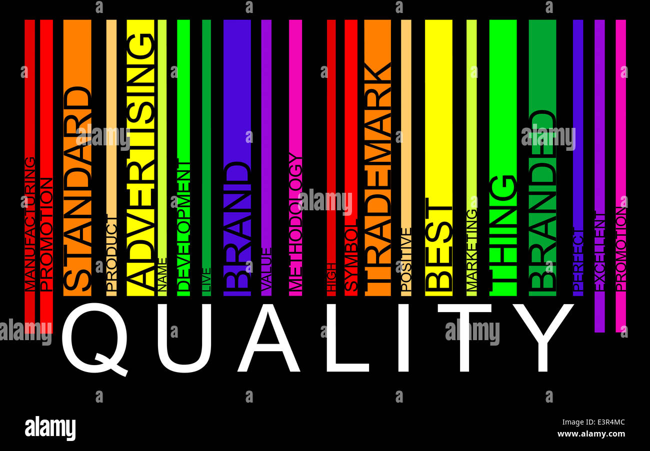 Quality word concept in barcode with supporting words, modern, concept ...