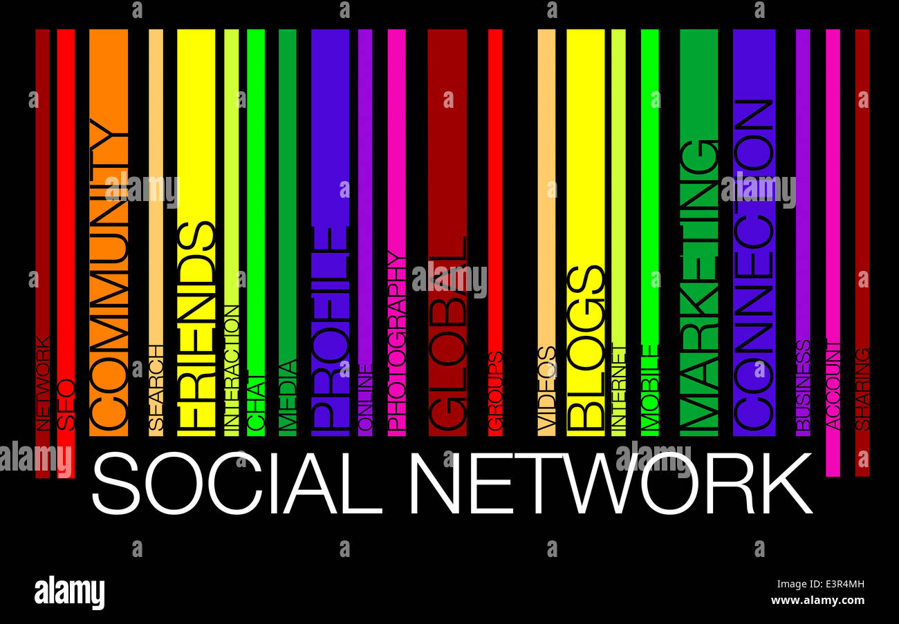 NETWORK word concept in barcode with supporting words, modern, concept ...