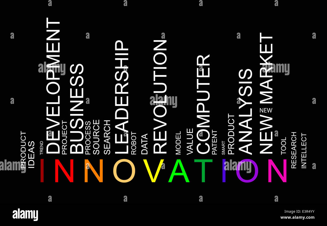 Innovation word concept in barcode with supporting words, modern ...