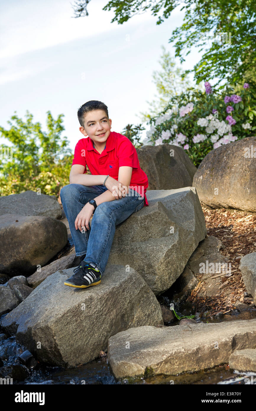 Portrait of a young boy outdoors in springtime Stock Photo - Alamy