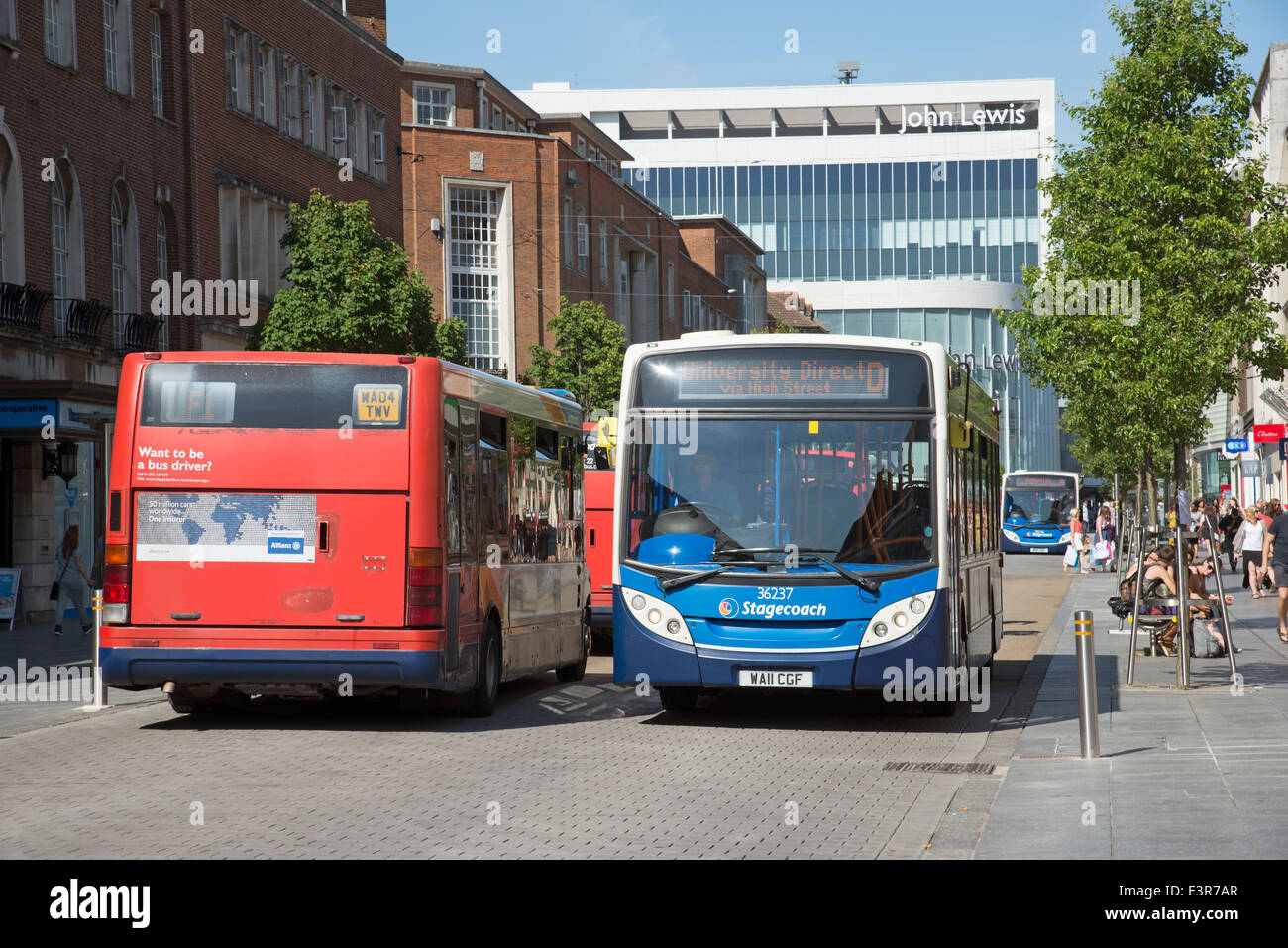Buses on the High Street in Exeter city centre. Devon England UK Stock ...
