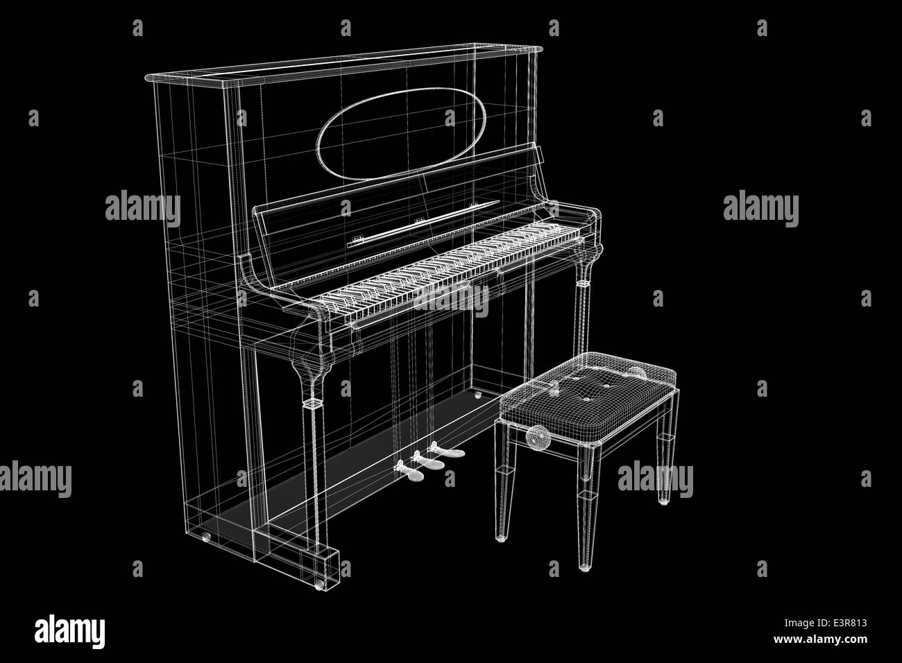 Antique Piano with path, 3D model body structure, wire model Stock ...