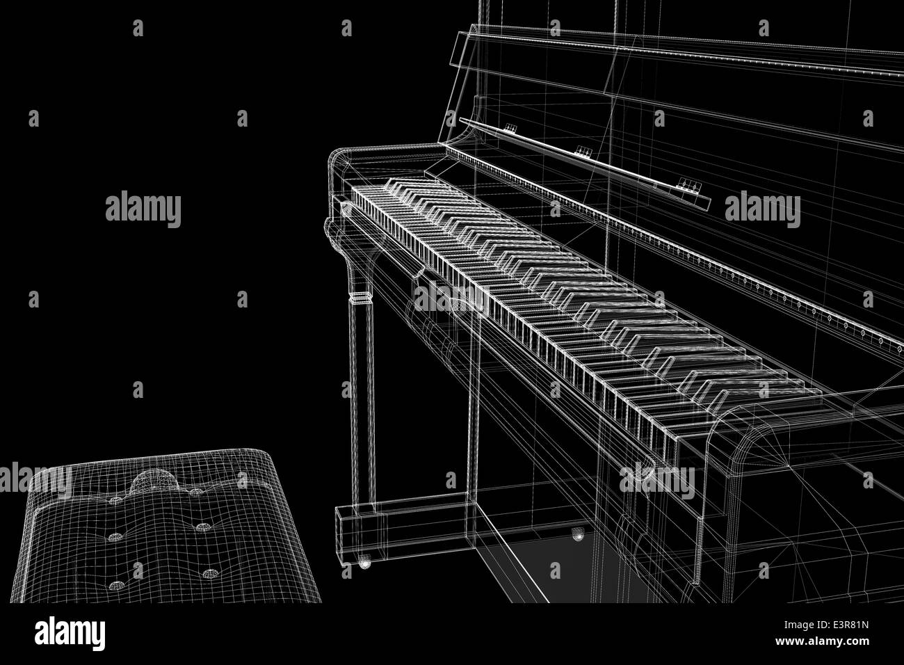 Antique Piano with path, 3D model body structure, wire model Stock ...