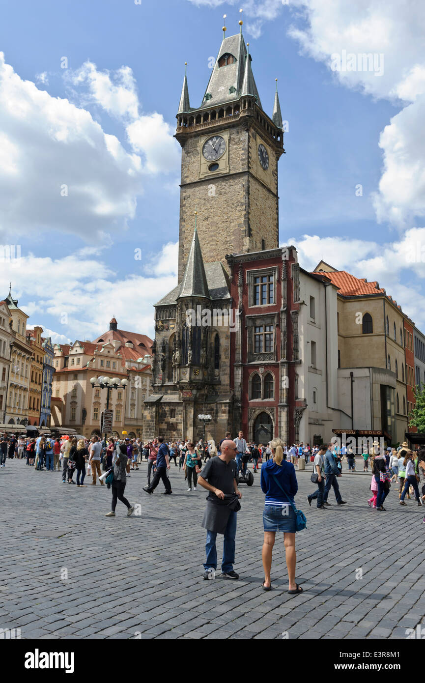 The famous Old Town Square with the iconic astronomical clock tower ...