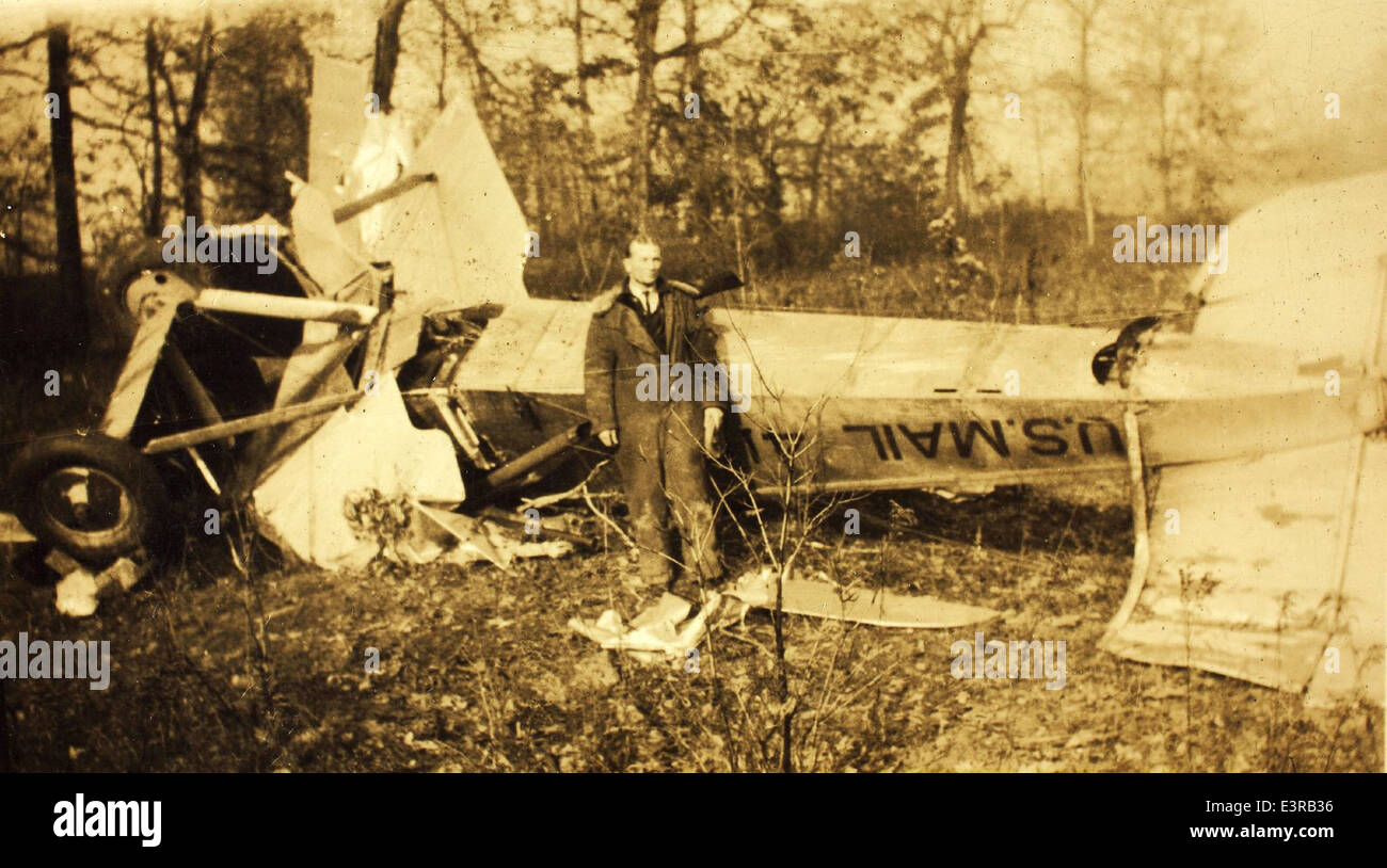 The image depicts an airmail crash, highlighting the risks of early ...