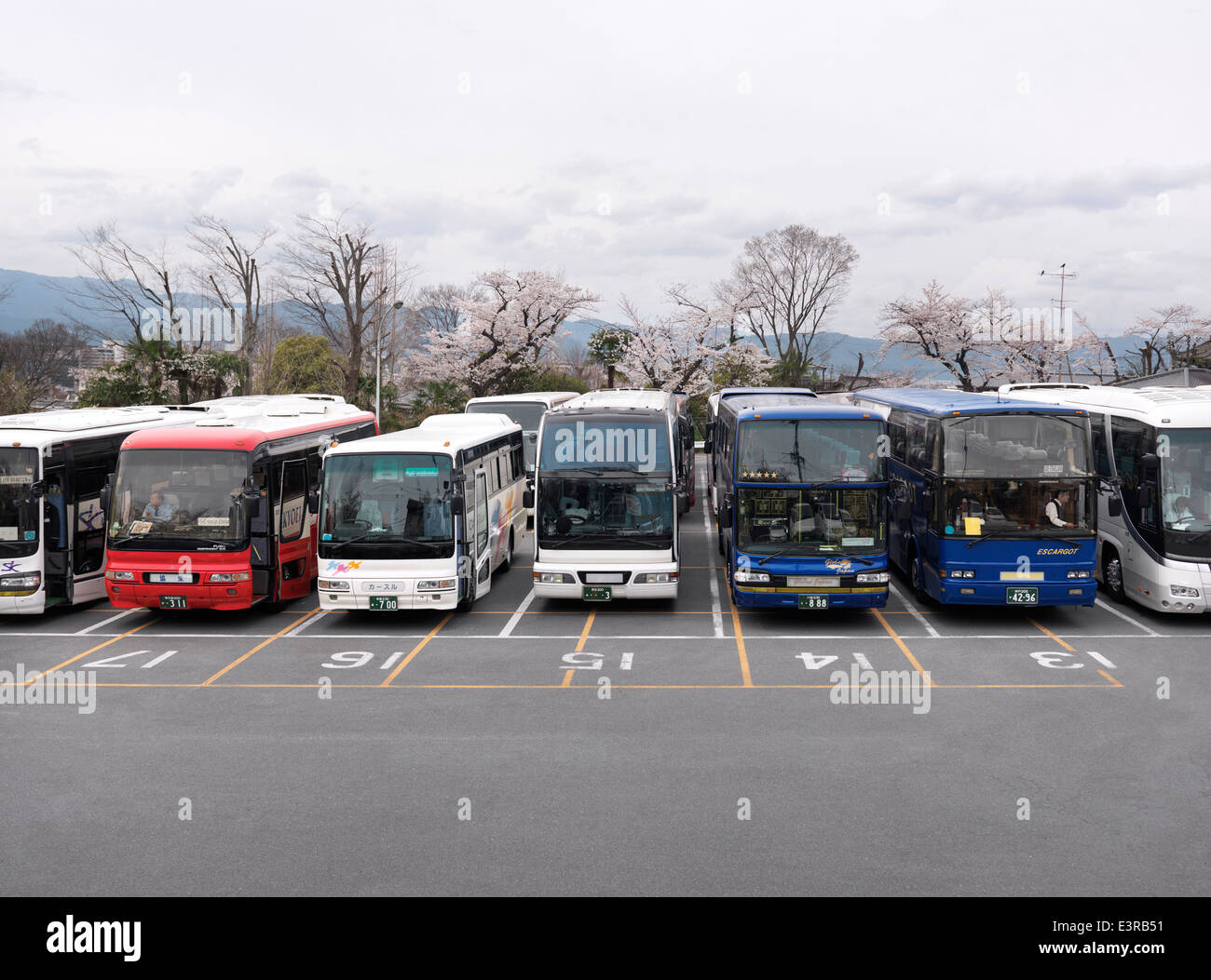 Tour buses on a parking lot n Kyoto, Japan 2014 Stock Photo - Alamy