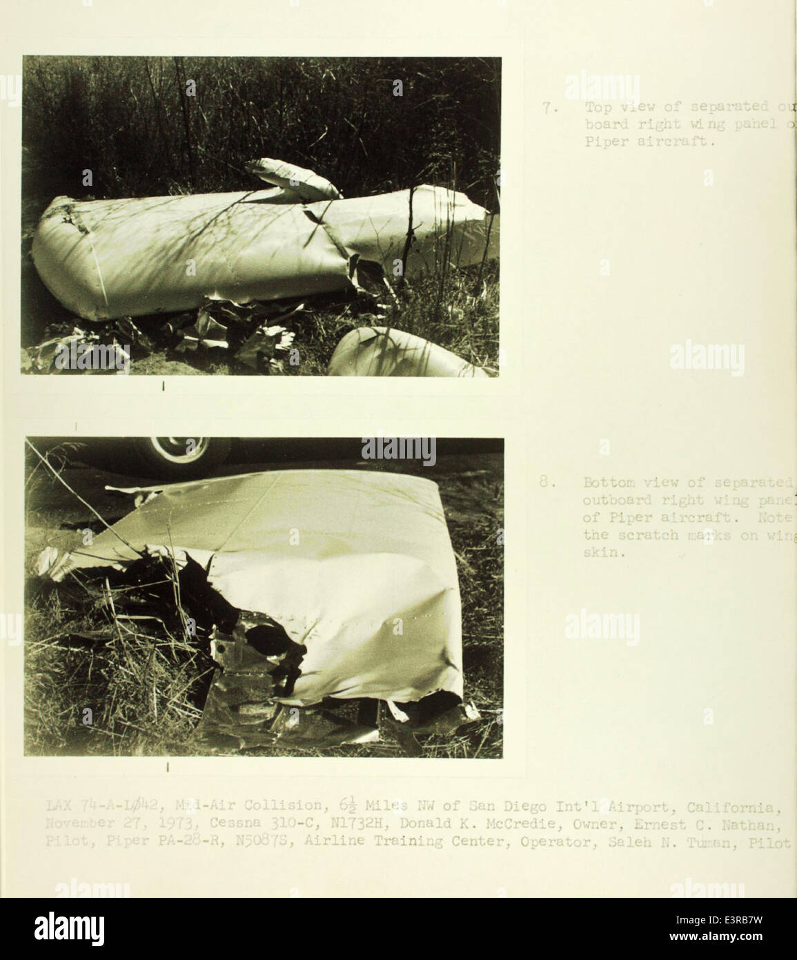 This image documents a 1973 aircraft accident involving a crash between ...