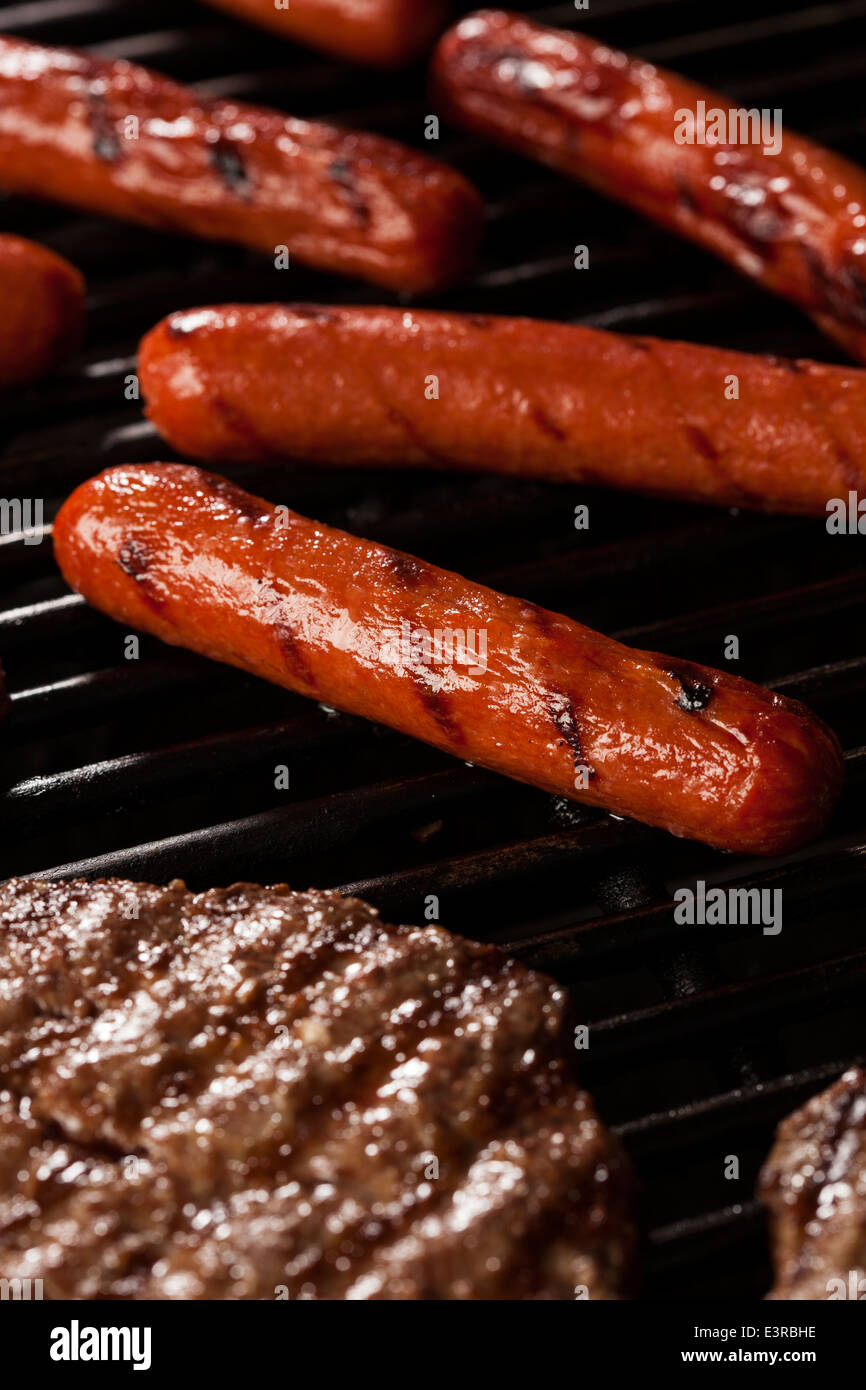 Delicious Hamburgers and Hot Dogs on the Grill Stock Photo - Alamy