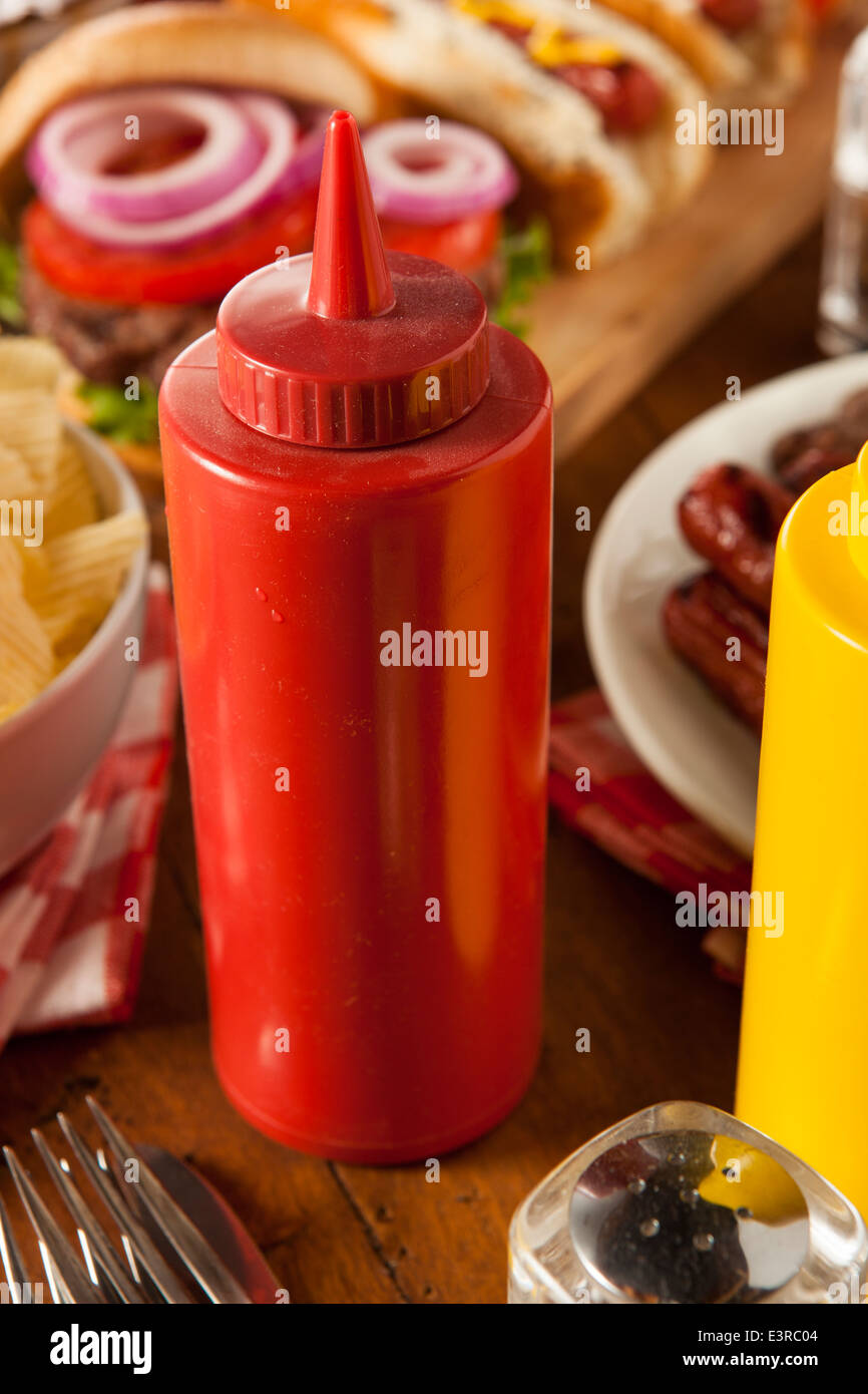 Organic Red Tomato Ketchup in a Bottle Stock Photo - Alamy