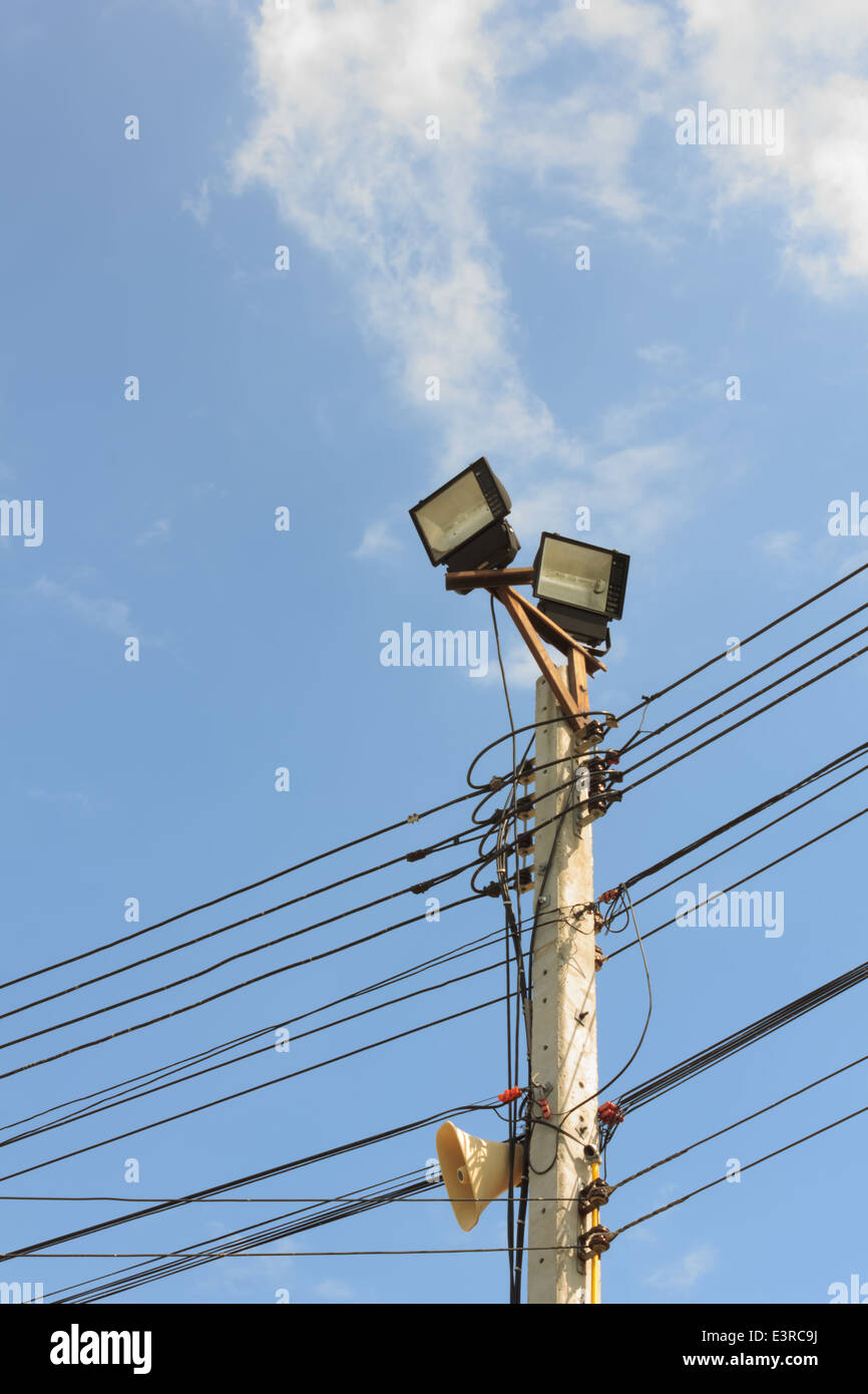 Spotlight on a power pole Stock Photo - Alamy