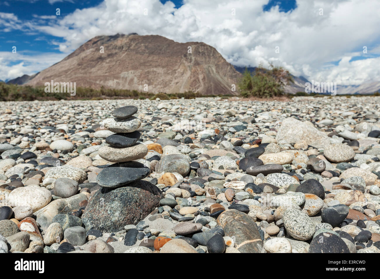 Zen balanced stones stack in Himalayas mountains. Nubra valley, Ladakh ...