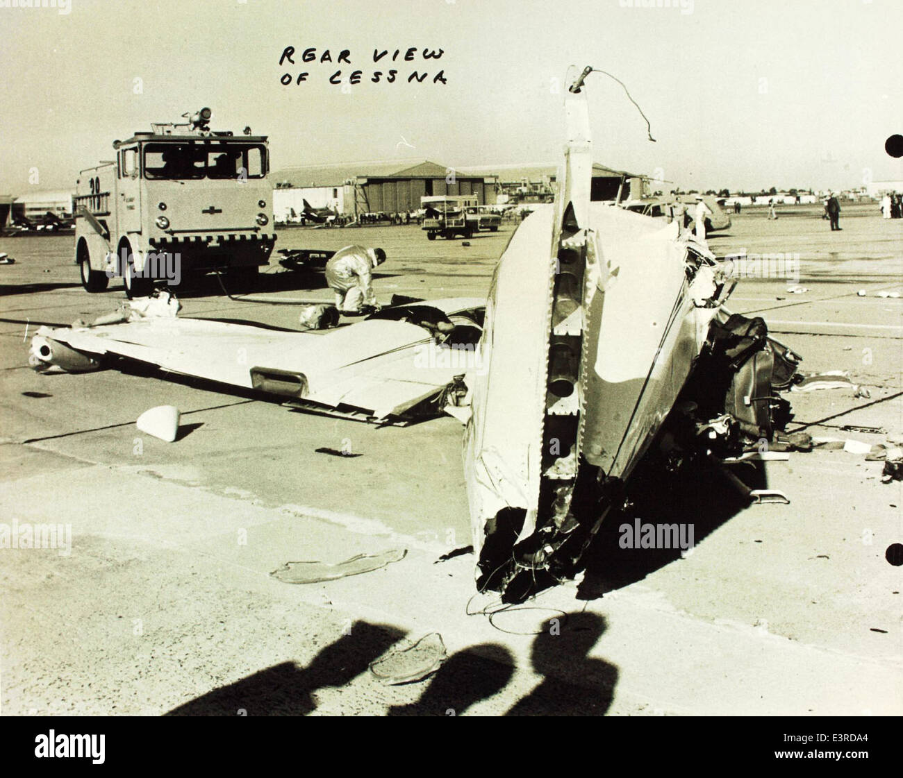 This image documents the 1973 aircraft accident involving a mid-air ...