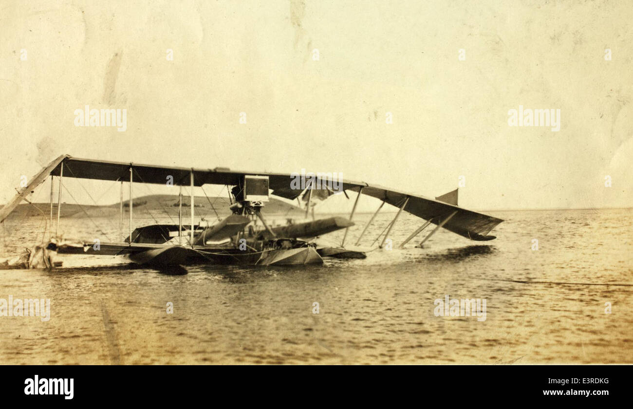 This image depicts a Curtiss HS-2L, a biplane seaplane used primarily ...