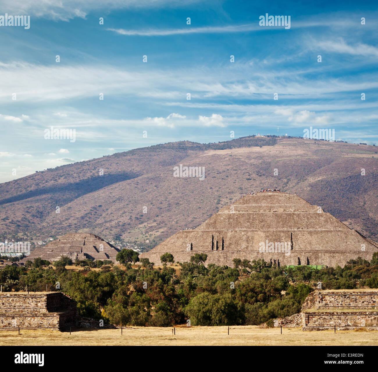 Pyramid of the Sun and Pyramid of the Moon. Teotihuacan. Mexico. View ...