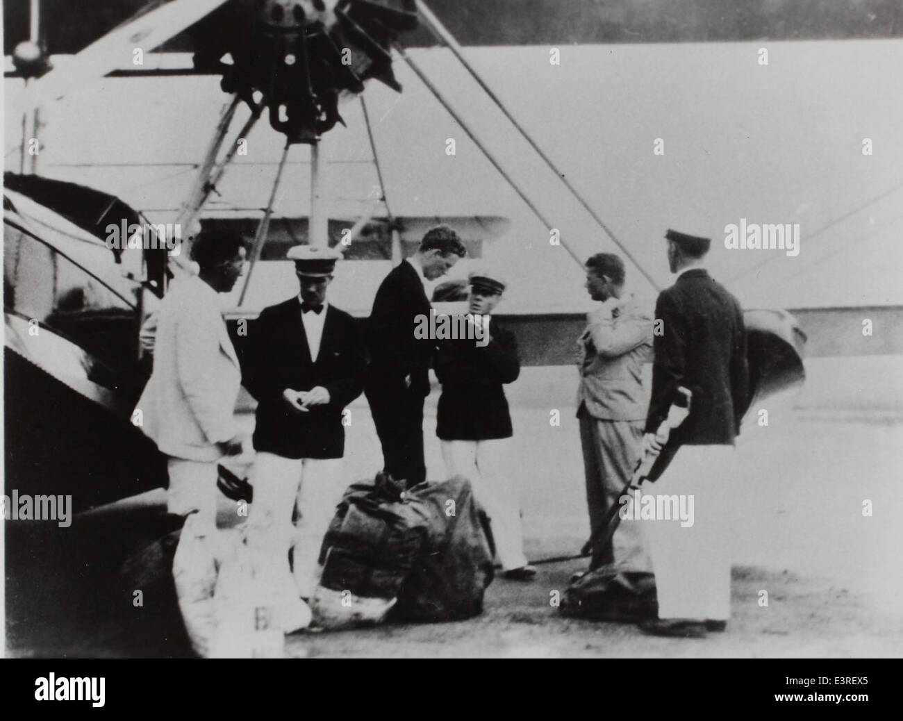 This photograph features Charles Lindbergh with his Flying Boat, the ...