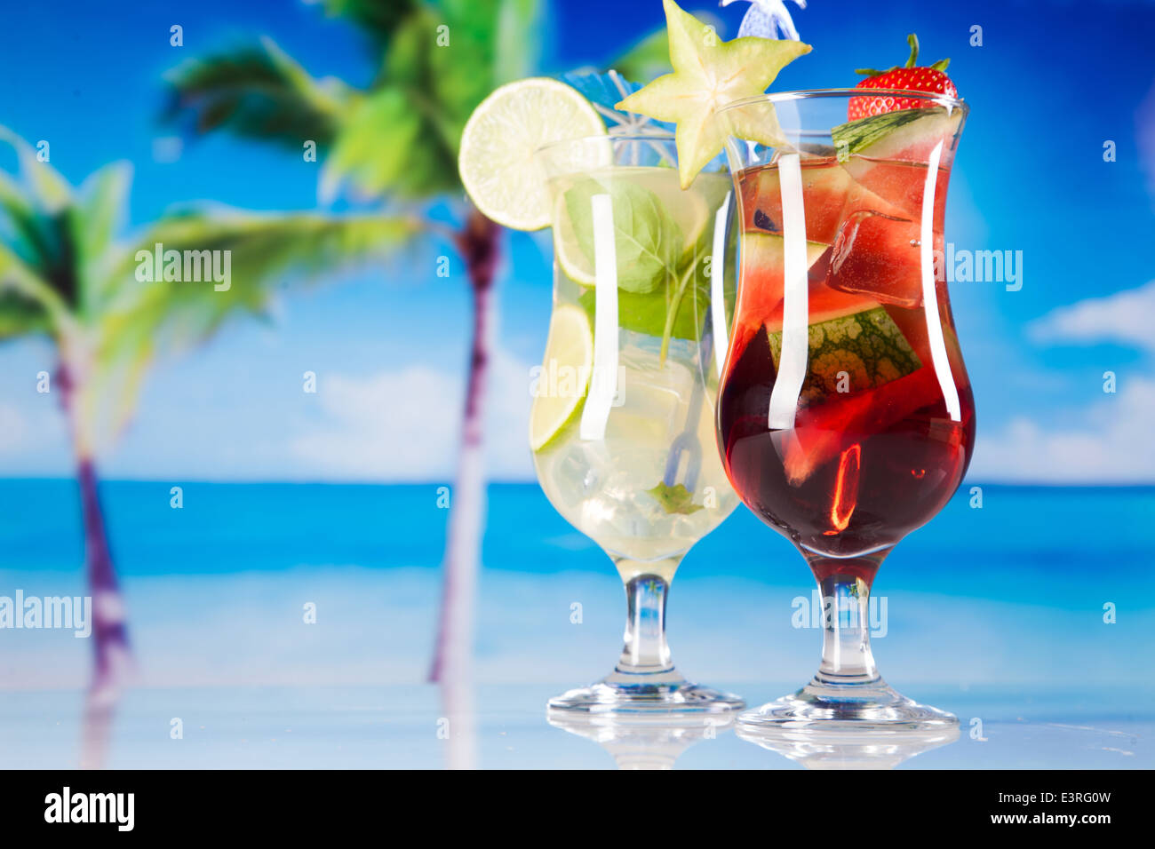Exotic alcohol drinks set with fruits Stock Photo - Alamy