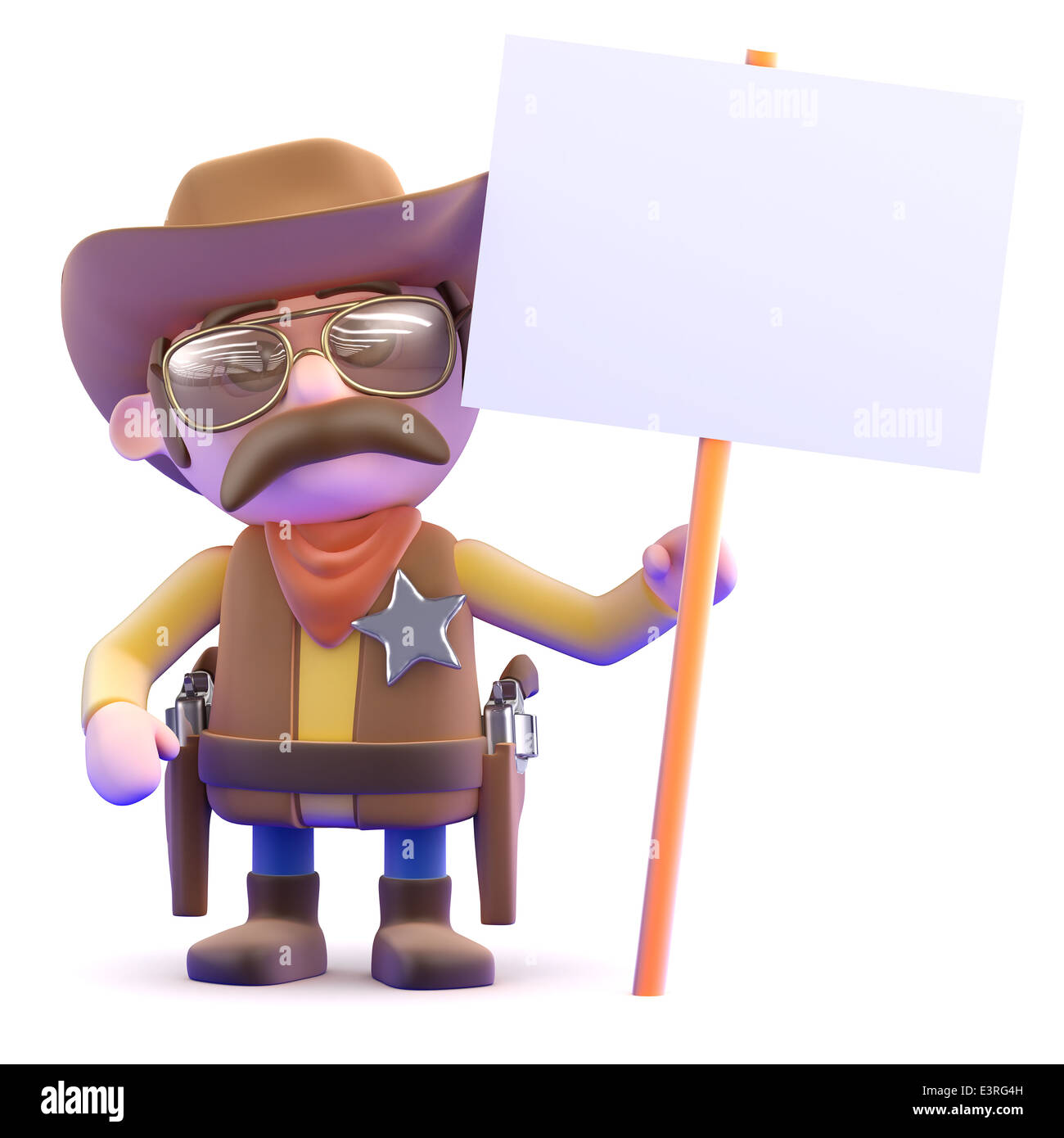 3d Cowboy sheriff holds up a placard Stock Photo - Alamy