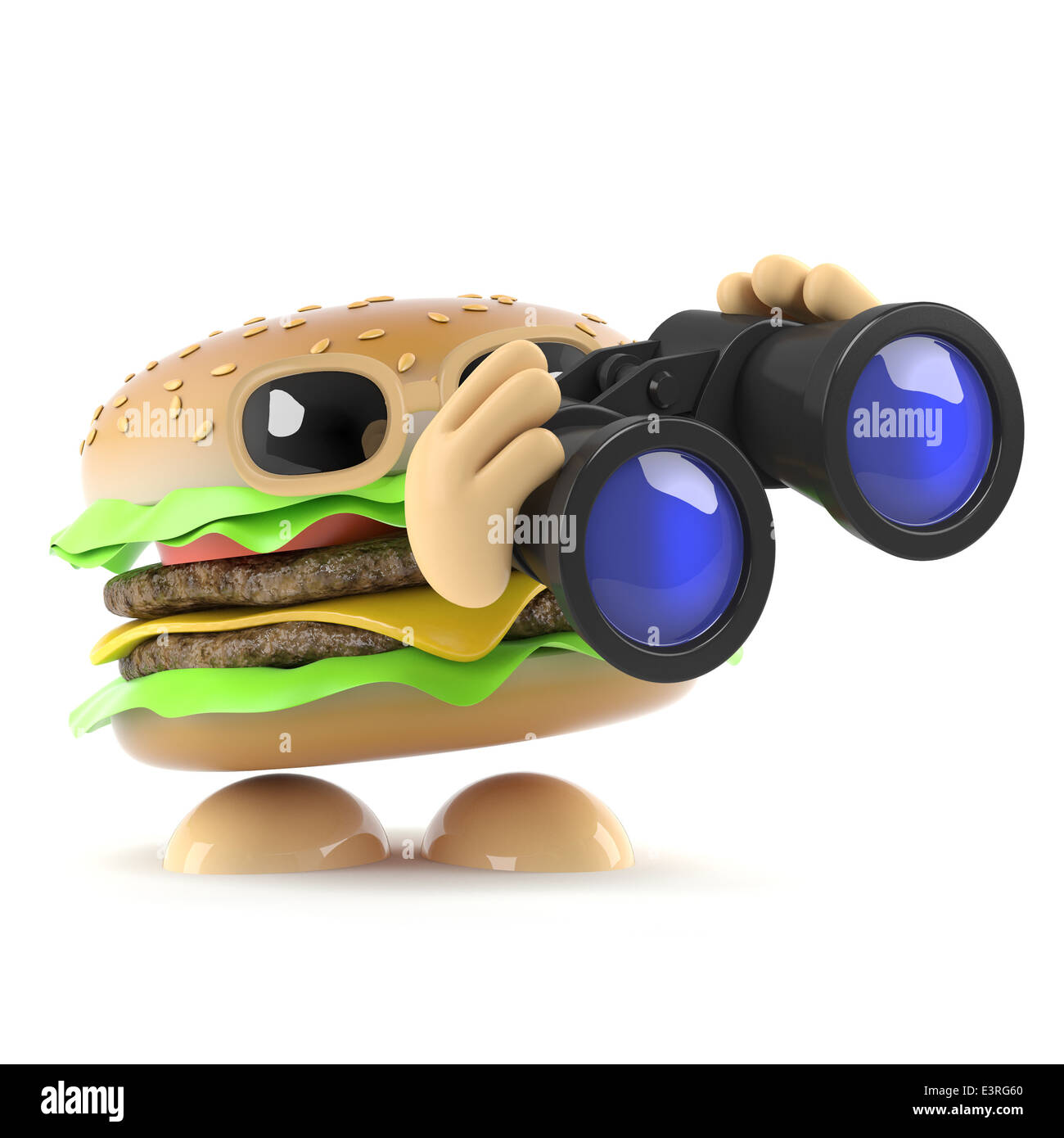 3d Burger man looks through binoculars Stock Photo - Alamy
