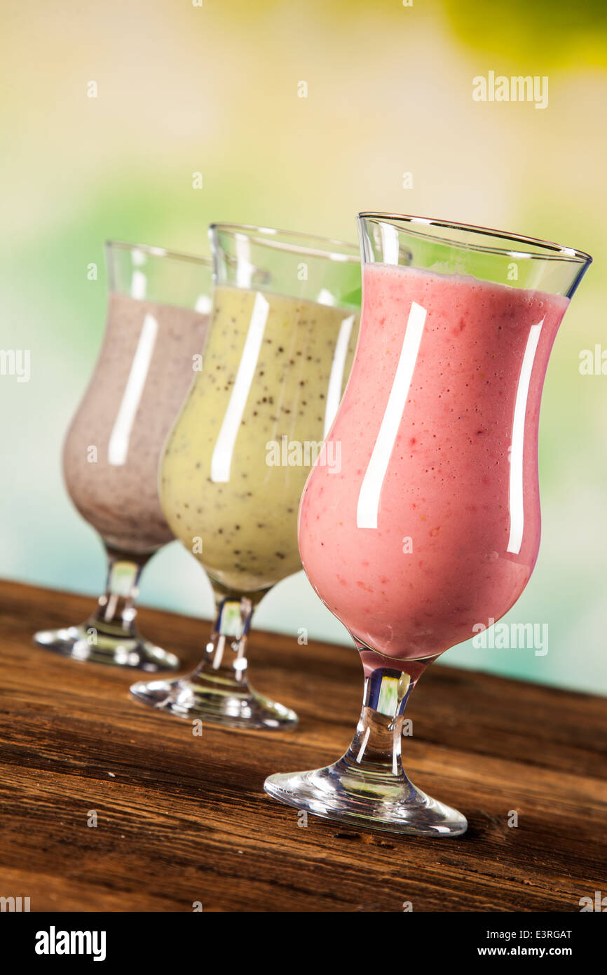 Exotic alcohol drinks set with fruits isolated on white background ...