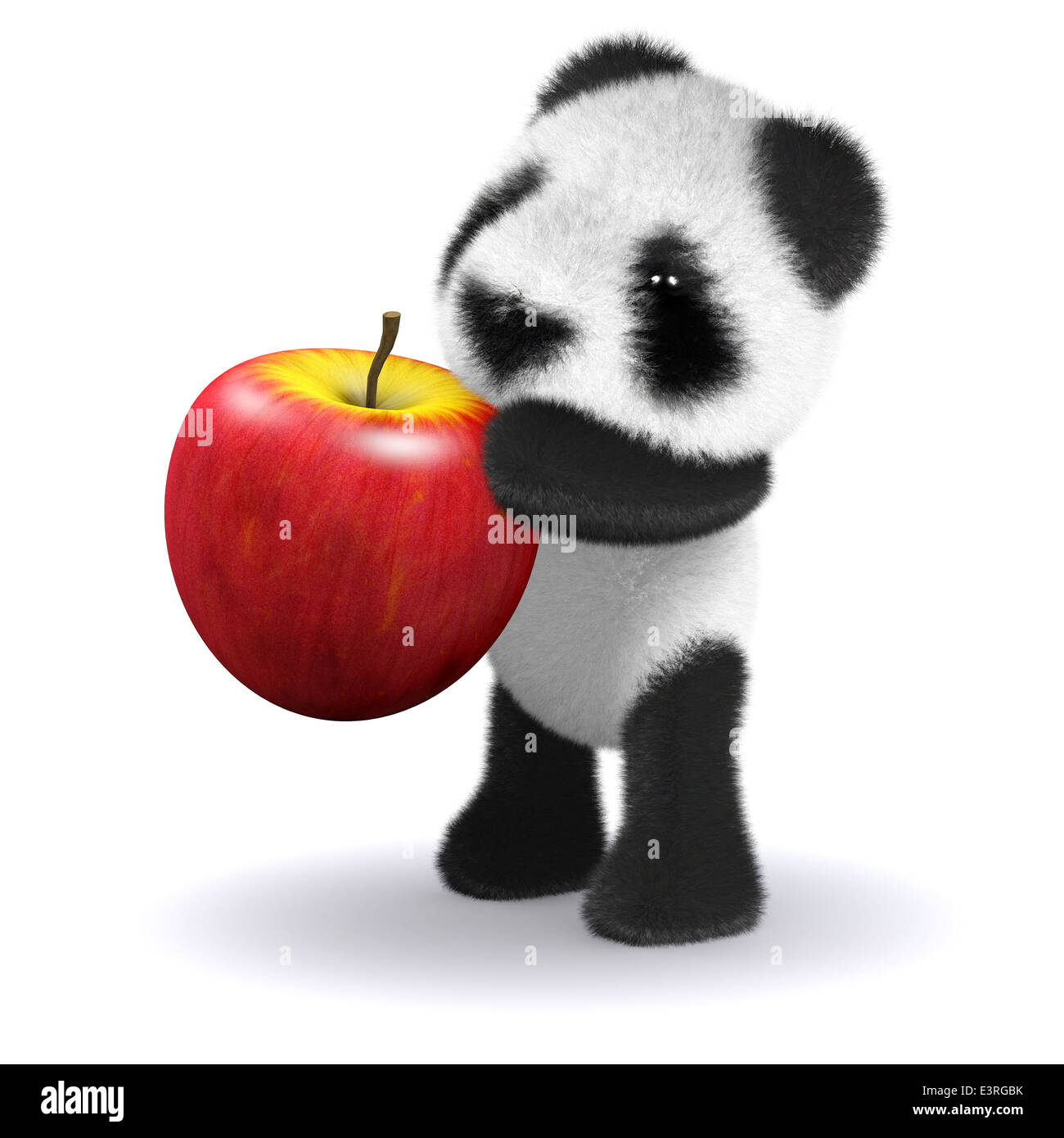 3d Baby panda bear holds a juicy red apple Stock Photo - Alamy