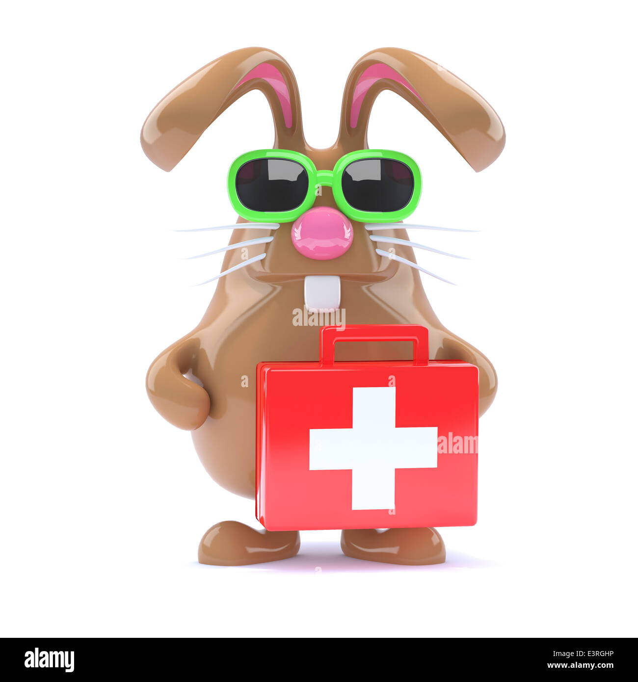 3d Chocolate Easter bunny rabbit holding a first aid kit Stock Photo ...