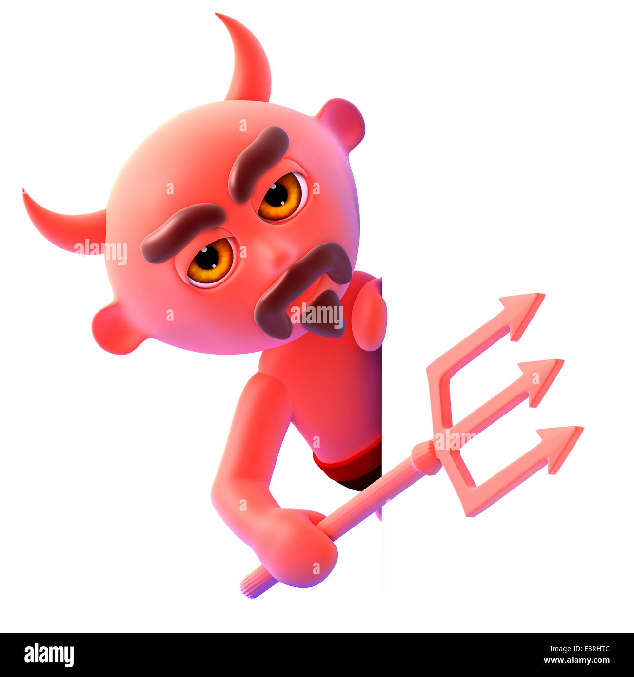 3d Devil reaches round from a blank space with his trident Stock Photo ...