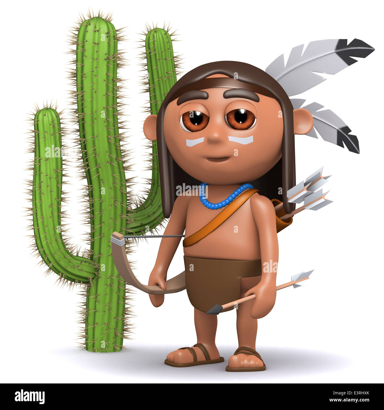 3d Native American Indian stands by a cactus Stock Photo - Alamy