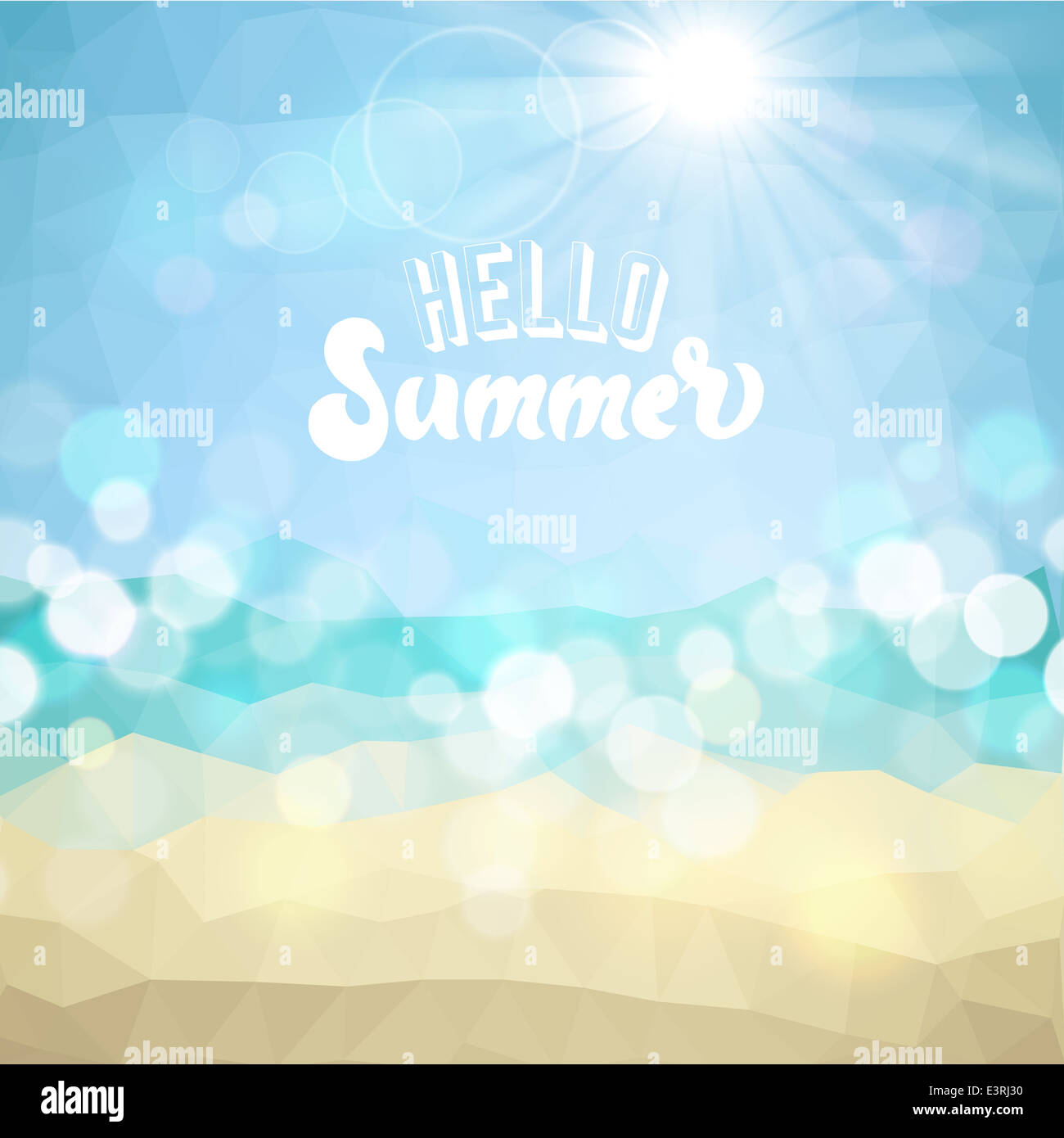 Hello summer. Poster on tropical beach background. Raster version Stock ...