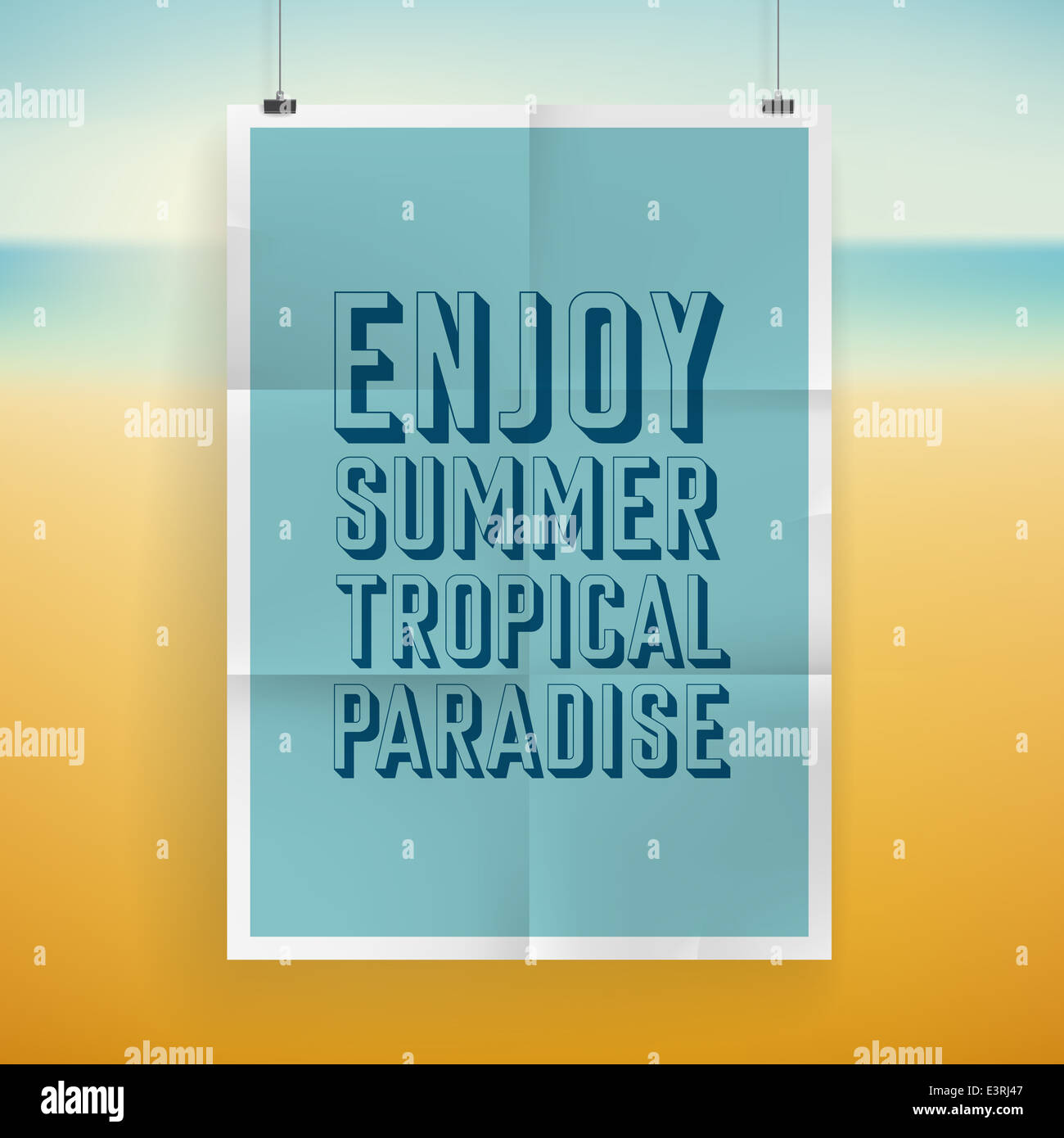 Summer holiday poster design on tropical beach background. Raster ...