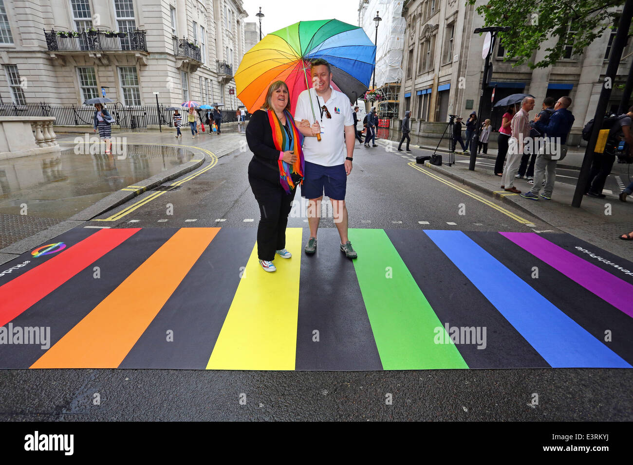 London, UK. 28th June, 2014. London's first Rainbow Crossing unveiled at Pride London 2014 on ...