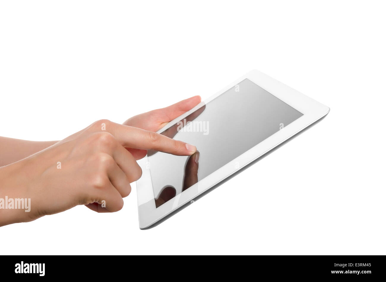 Female teen hands holding generic tablet pc, isolated Stock Photo - Alamy