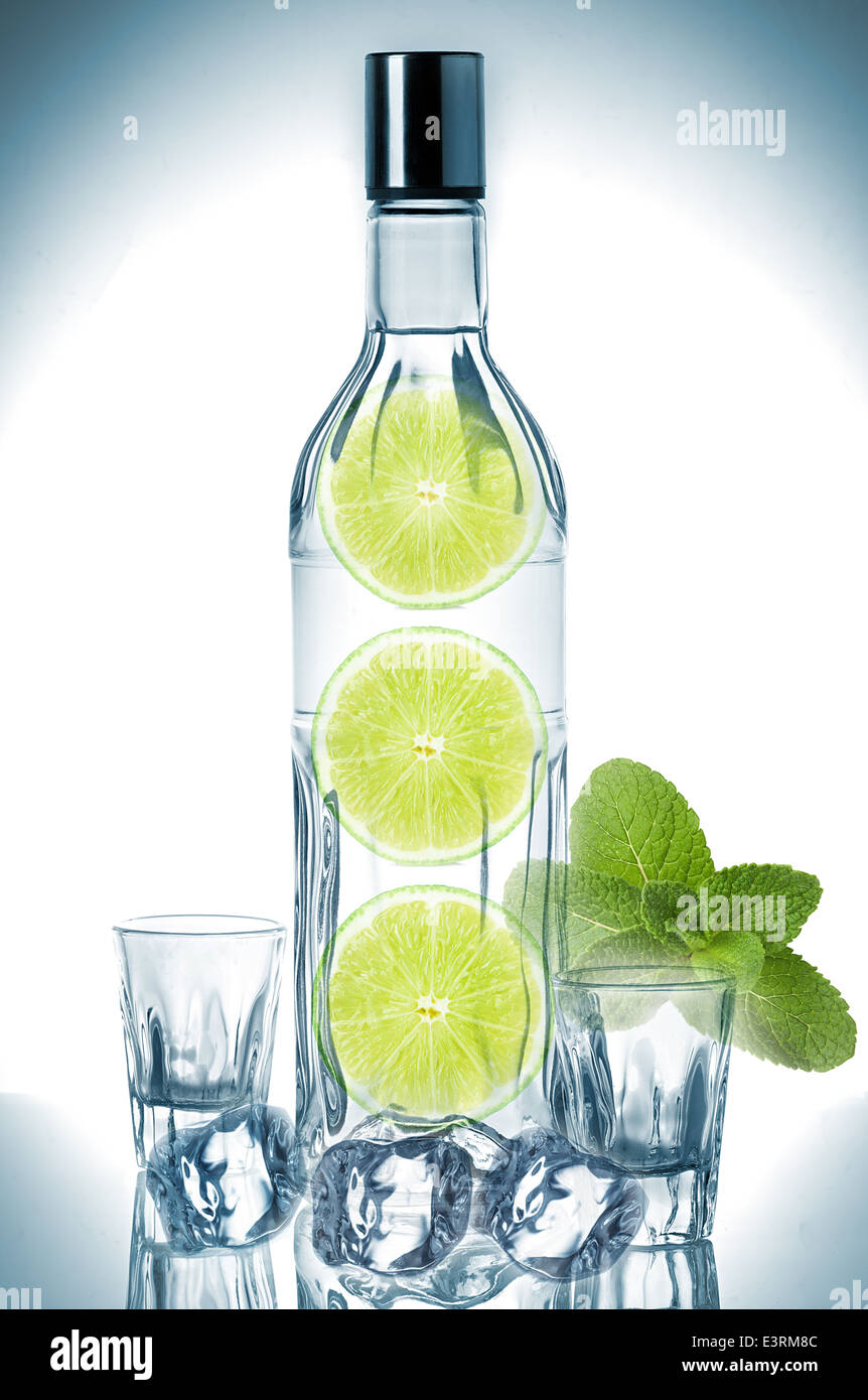 Bottle of vodka and ice cubes Stock Photo - Alamy