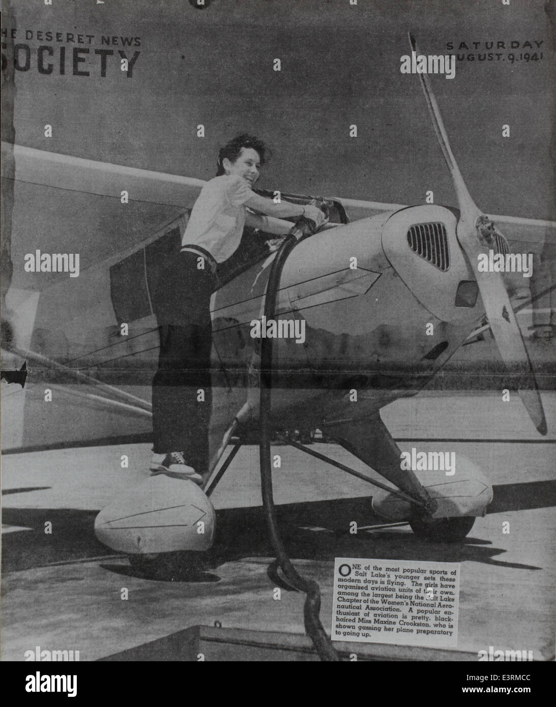 This photo features Maxine Schmidt, a pioneering female aviator, part ...